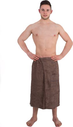 Julie Julsen Saunakilt für Herren 70 x 160 cm Druckknöpfen und Gummizug 100% Baumwolle Tasche aufgesetzt Walnuss