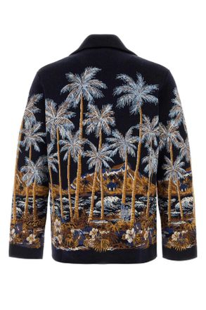 Alanui Mens Embroidered Wool Blend Diamond Head Cardigan Midnightbluemultico Exterior: Virgin Nylon Camicie Shirt