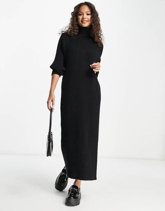 Vero Moda Y.A.S - Robe mi-longue en maille avec col roul&eacute; - Noir