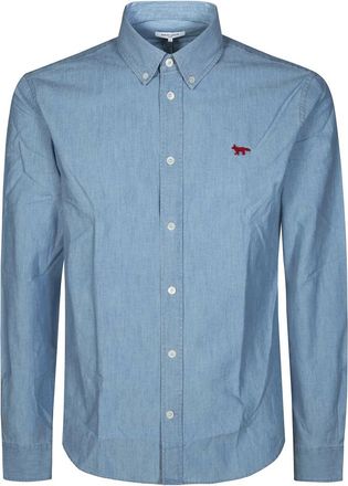 Maison Kitsun&eacute; Homme, Chemises, Bleu, Taille: L Camicia Regular Fit Fox