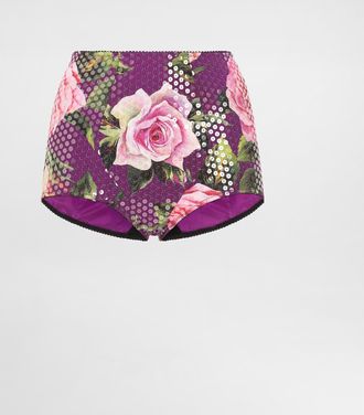 Dolce & Gabbana Panty Aus Paillettenbesetztem Cady Rosenprint - Frau Unterwäsche Drucken 4