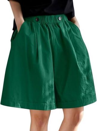 Generic Short d&eacute;t&eacute; l&eacute;ger pour Femme - Bermuda - Coupe Droite - en Mousseline - avec Poches - Taille &eacute;lastique - D&eacute;contract&eacute; - Longueur Genou - pour lext&eacute;rieur