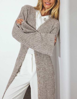 NA-KD robe longue cardigan en maille m&eacute;lang&eacute;e beige-Neutre