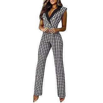 FNKDOR Combinaison Femmes Boutons Col V Jumpsuit &Eacute;l&eacute;gant Playsuit Couleur Unie Long Pantalon Cocktail Soir&eacute;e C&eacute;r&eacute;monie Romper Combinaison de Couleur Unie Ten