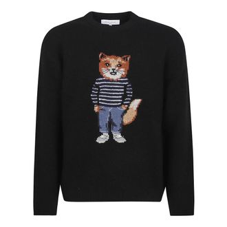Maison Kitsun&eacute; Dressed Fox Intarsia Wool Jumper - - Knitwear - Herren - Schwarzk - L