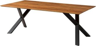 Massivmoebel24 Esstisch Akazie 160x90x75 natur lackiert / ausgestellte X-Beine anthrazit matt SWISS EDGE