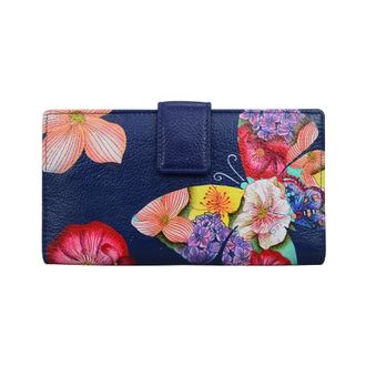 Anuschka Damen Doppelt Gefaltete Organizer-geldb&ouml;rse Echtes Leder, Schmetterlings-Mosaik