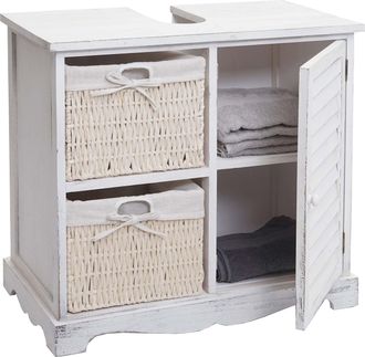 Mendler Waschbeckenunterschrank HWC-H20, Badezimmer Waschtisch, Massiv-Holz Korb-Schublade 60x65x31cm - Shabby weiß