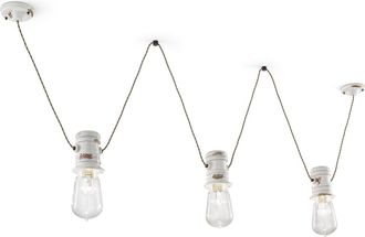 Ferroluce Pendelleuchte 3 Leuchten C1742 Urban 3 Licht Finish Vintage Weiß Ferroluce