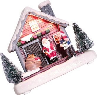 DOITOOL Leuchtendes Weihnachtsdorf Kleiner Haus aus Harz mit Wei&szlig;em Dach Dekoratives Tisch Ornament f&uuml;r Weihnachtsdeko und Festliche Innenraumgestaltung