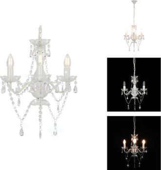 vidaXL Lampen - Living Kronleuchter mit Perlen Weiß Rund 3×E14 - Weiß