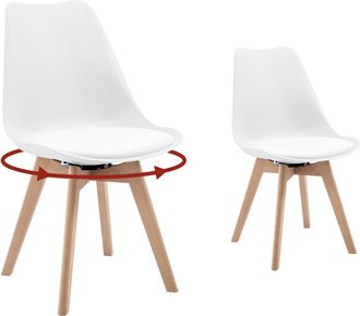 Woltu Esszimmerst&uuml;hle drehbar 2er Set, f&uuml;r Esszimmer, Moderne K&uuml;chenst&uuml;hle, aus Massivholz Kunstleder, bis 120 kg belastbar, Wei&szlig;