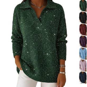 Generic Pull ample et brillant &agrave; col en V pour femme - Pour f&ecirc;te de No&euml;l, Vert, 3XL