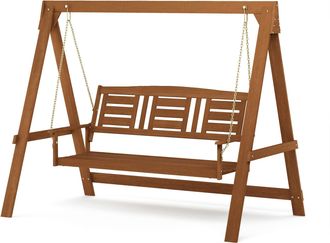 Furinno Tioman Outdoor 3-Sitzer Schaukel mit Ständer, natur, 119,9 x 208,9 x 165,9 cm