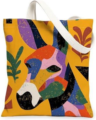 Generic Sacs fourre-tout en toile motif animal artistique, sacs d&eacute;picerie r&eacute;utilisables, vintage l&eacute;gers et lavables, jaune, 13x15 Inch