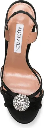 Aquazzura Crystal-Embellished Satin Slingback Heels - Black