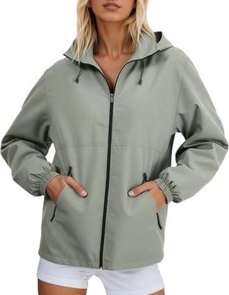 Generic Veste coupe-vent l&eacute;g&egrave;re &agrave; capuche pour femme avec poches, vert militaire, 3XL
