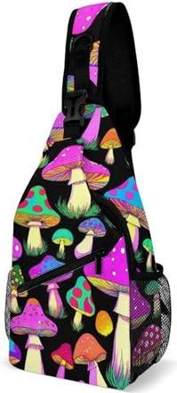 Generic Multifonction Sacoche Homme Bandouliere Motif Champignons Néon Violet Sac De Poitrine Réglable,Casual Crossbody Bag pour Randonnée Cyclisme Camping
