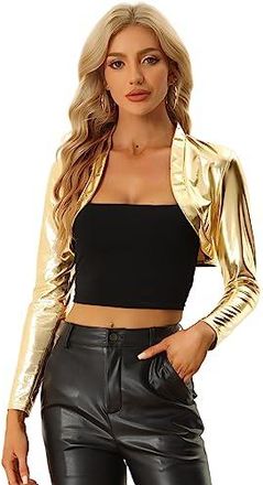 Allegra K Cardigan Court Bol&eacute;ro Holographique Pour Femme Or M