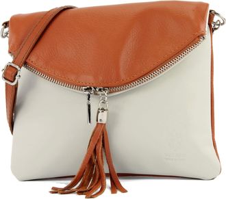 modamoda.de T07 / T139 Damen Leder Umh&auml;ngetasche, Klein, 2 Modelle, handmade in Italy, Farbe:Creme/Cognac