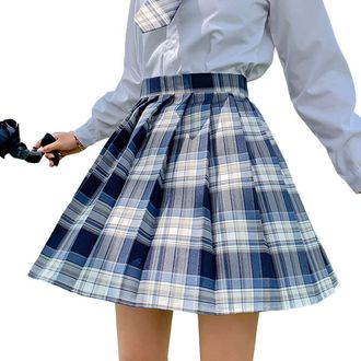 Minetom Frauen M&auml;dchen Kurze Hohe Taille Gefaltete Skater Tennis Schule Rock Damen Kariert Rock Faltenr&ouml;cke Minirock Kurz Skirt Marine M