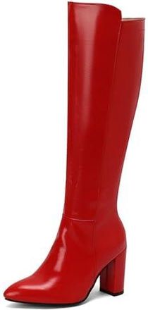 Generic Bottes d&eacute;quitation pour femme - Couleur unie - Fermeture &eacute;clair - Bout pointu - Talon haut - Pour lhiver, Rouge, 37.5 EU