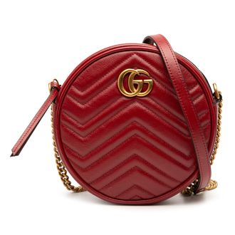Gucci Red Mini GG Marmont Matelasse Leather Round Crossbody