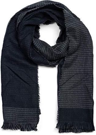 styleBREAKER écharpe unisexe avec motif pied-de-poule bicolore et franges, motif pepita, hiver, foulard 01017117, couleur:Bleu foncé-gris