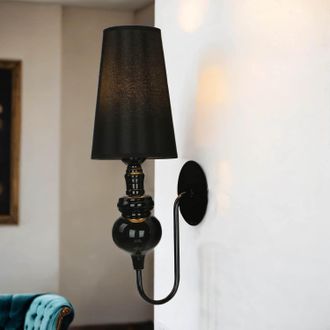 Licht-Erlebnisse Design Wandleuchte Schwarz Gold, Stoff, Metall, Wohnzimmerlampe, E27, H:49 cm, gem&uuml;tlich, wohnlich, blendarm, Wandlampe Wohnzimmer Schlafzimmer