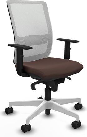 Piqueras y Crespo B&uuml;rostuhl mit 1D-Armen, h&ouml;henverstellbare Lendenwirbelst&uuml;tze, ausgestattet mit 5 Positionen und eingespritztem Schaum. 65 mm Nylon-Rollen. Wei&szlig;/Dunkel