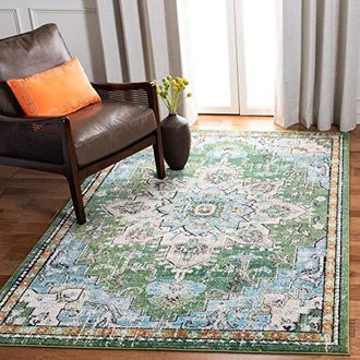 Safavieh Tapis Boho pour Salon, Salle à Manger, Chambre à Coucher - Madison Collection, Tapis à Poil Court, Vert et Turquoise, 160 X 229 cm