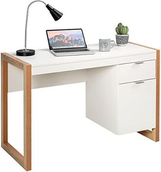 Giantex Bureau Informatique en MDF avec 2 Tiroirs Table dEtude pour Chambre, Bureau, Domicile, Style Moderne,112,5X50X75CM, Blanc