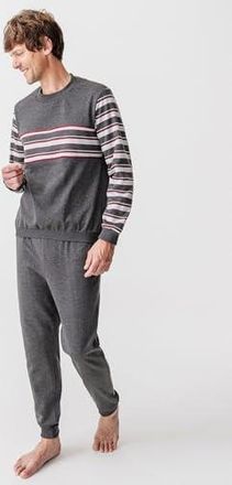 Damart Pyjama Thermolactyl en Molleton, Gris Rayé, XL