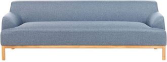 Beliani 3-Sitzer Sofa Blau Stoffbezug mit Armlehnen Niedriger R&uuml;ckenlehne Tiefer Sitzfl&auml;che Hohen Holzbeinen Skandi Wohnzimmer Ausstattung Stoffsofa