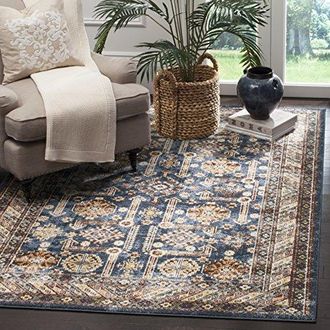 Safavieh Collezione Traditionell Distressed Teppich für Wohnzimmer, Esszimmer, Schlafzimmer-Bijar Collection, Kurzer Flor, Royal und Elfenbein, 91 X 152 cm, 70
