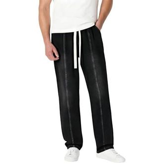Generic Y2K - Jean baggy pour homme - Coupe ample - Vintage - Avec poches - Taille &eacute;lastique avec cordon de serrage - Jambes larges - Pantalon de travail, jog