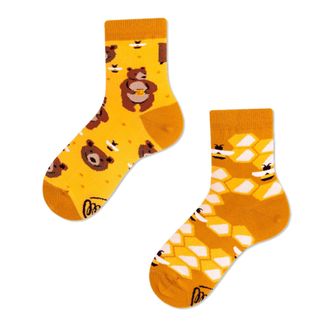 Many Mornings Honey Bear Kids Socken Bunte Lustige Kinder-Socken mit B&auml;ren-Motiv Alltagssocken aus Baumwolle Gr&ouml;&szlig;e 23-26 Ungleiche, kreative Kindersocken
