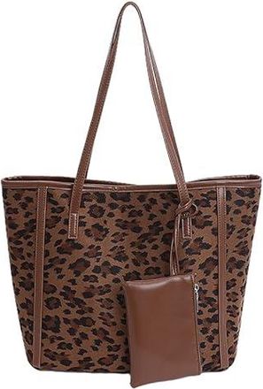 Generic Cheeteh Sac fourre-tout imprim&eacute; l&eacute;opard avec petit sac &agrave; main de voyage pour femme, marron clair, 380.00x130.00x250.00mm/14.96x5.12x9.84inch
