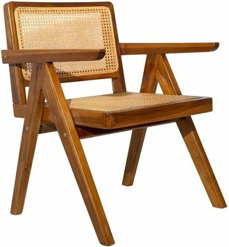 Miliboo Miliboo - Chaise vintage en bois teck massif et cannage rotin jannie