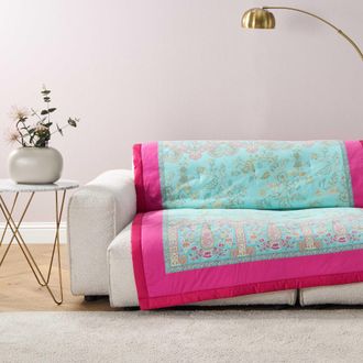 Bassetti Indian Roses Plaid aus 100% Baumwolle in der Farbe Türkis T1, Maße: 135X190 cm - 9332213