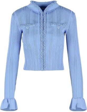 Self Portrait Femme, Pulls, Bleu, Taille: 40 FR Pearl Trim Cardigan