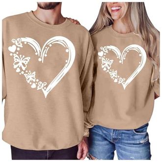 Generic Pull sans capuche imprim&eacute; pour les amoureux de la Saint-Valentin 2026, kaki, XXL