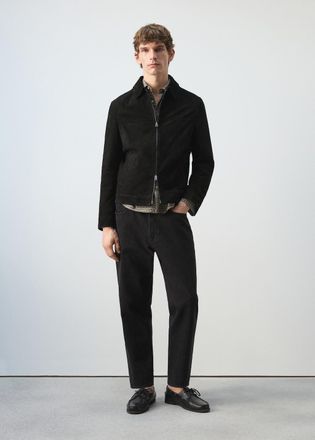 Mango Blouson 100 % cuir daim &agrave; zip noir - Homme - XXL - MANGO MAN