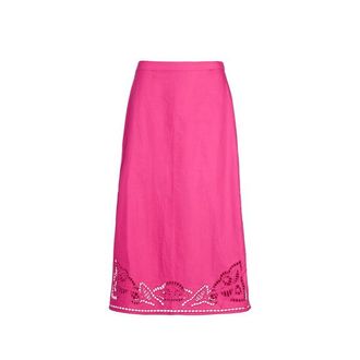 Louise Misha Jupe midi Amarante brod&eacute;e en popeline de coton