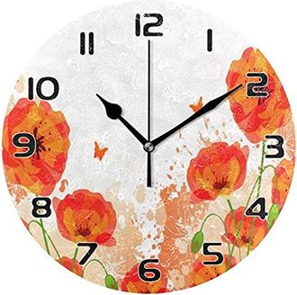 TropicalLife COZYhome Horloge murale moderne vintage avec motif de coquelicot - Silencieuse - Fonctionne &agrave; piles - Pour salon, chambre &agrave; coucher, cuisine, bureau, 