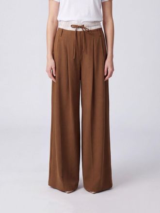 Eleh Pantalon palazzo taille haute en m&eacute;lange de coton et tencel avec cordon de serrage et pinces