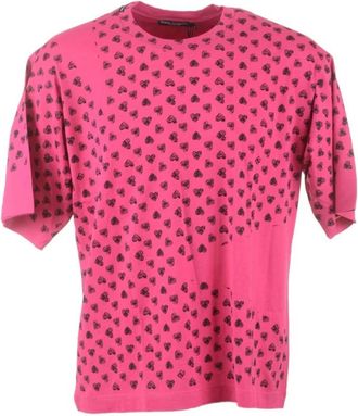 Dolce & Gabbana Homme, Tops, Rose, Taille: M Hearts Short Sleeve T-shirt