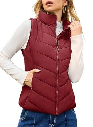 Generic Gilets bouffants pour femmes - Veste matelass&eacute;e sans manches &agrave; col montant et &agrave; fermeture &eacute;clair pour femme, gilet dhiver confortable, l&eacute;ger et chaud,