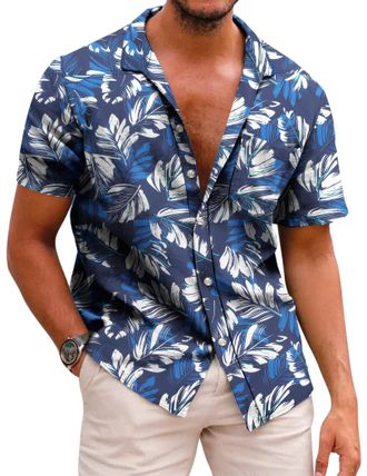 Coofandy Herren Hemd Kurzarm Sommerhemd Hawaii Kurzarmhemd Strand Hemd Regular Fit Freizeithemden Faltenfrei Hawaii Shirt Party Hemden Reise Shirts Palmbl&auml;tter