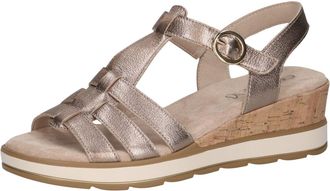 Caprice Damen Sandalen mit Keilabsatz aus Leder mit Klettverschluss, Beige (Taupe Metallic), 42 EU